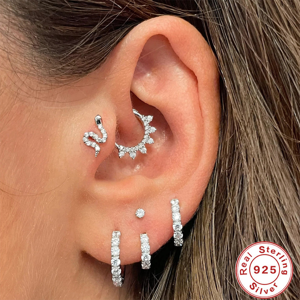 Sterling Silver Cartilage Piercing Earrings - Zircon Diamond ...